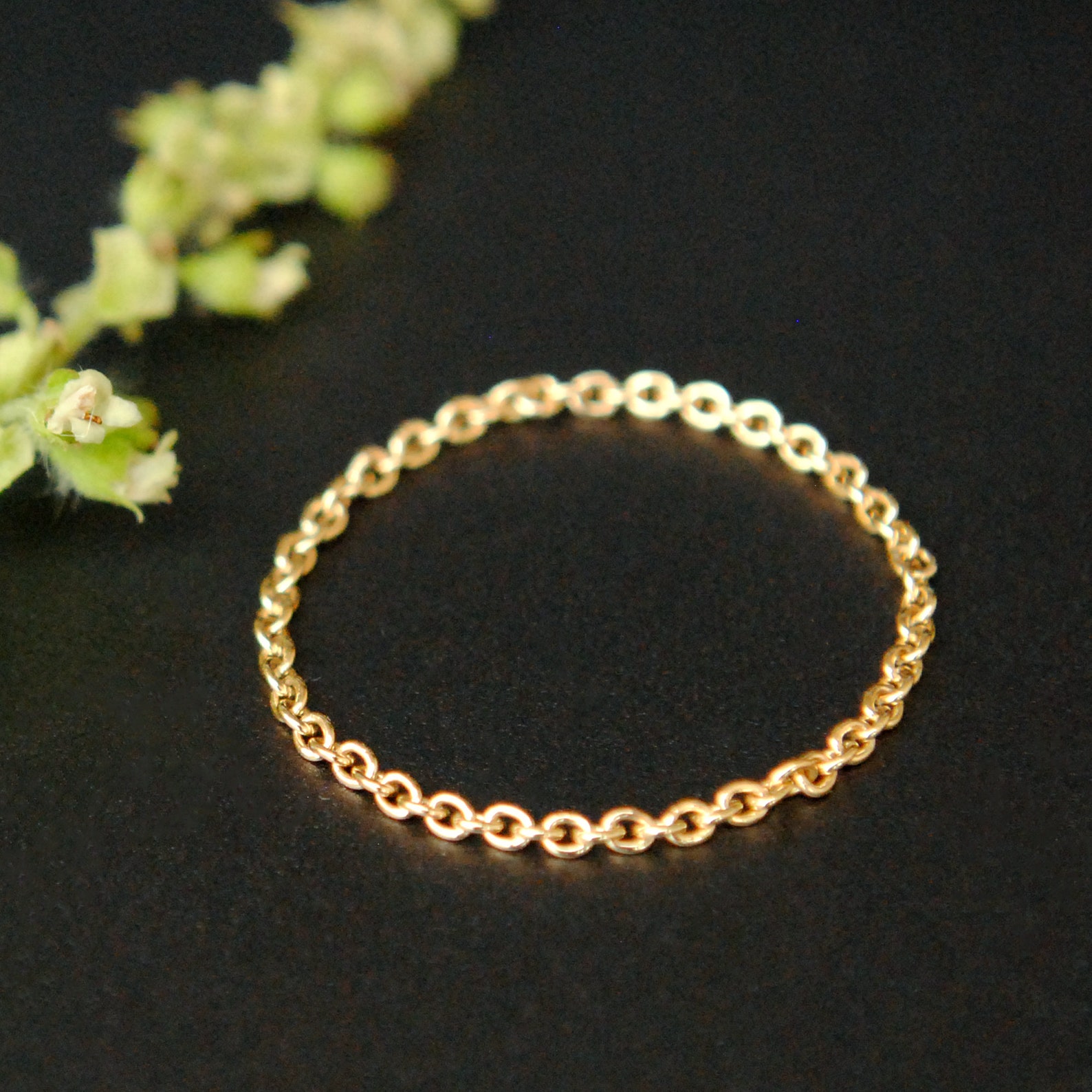 14k Solid Gold Chain Ring 1mm Fine Gold Simple Skinny Gold - Etsy