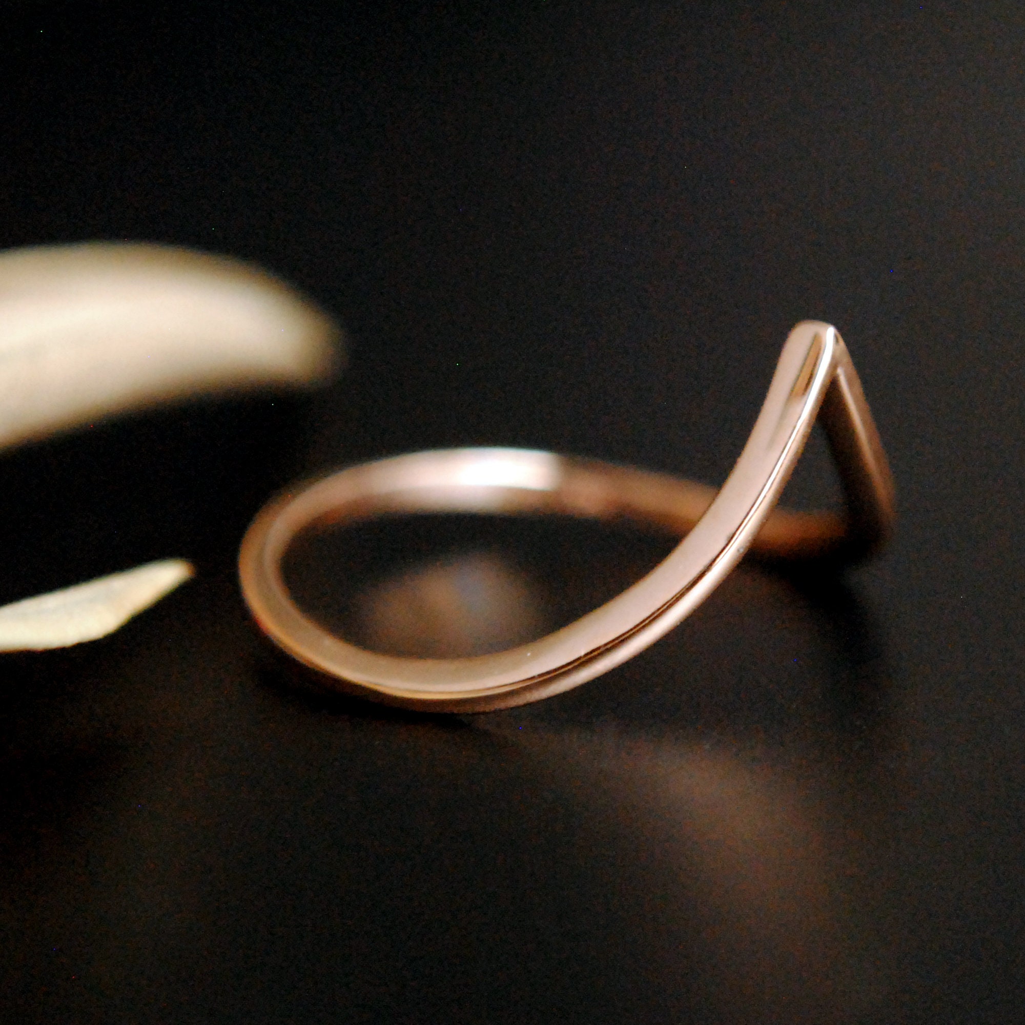 Deep V Ring 14K Solid Gold 1mm Skinny Simple Dainty Chevron | Etsy