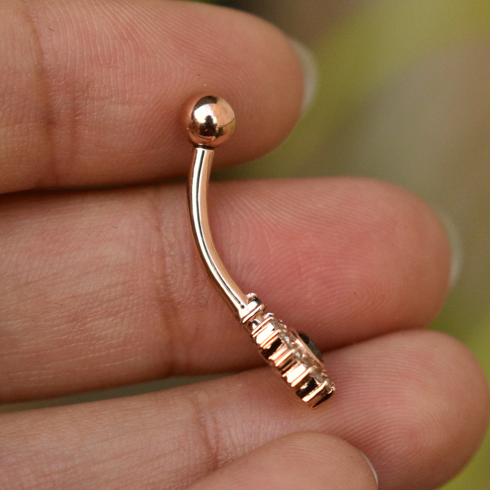 Natural Black & White Diamond Belly Button Ring, 14k 18k Solid Gold ...