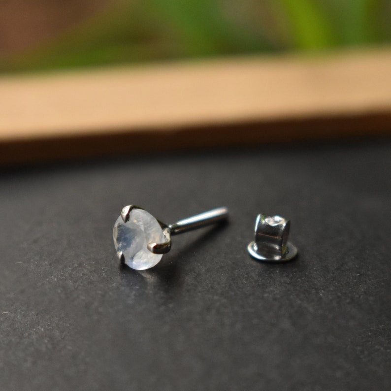 2-5mm Rainbow Moonstone Stud in 3 Prong Martini Setting, 14k Solid Gold ...