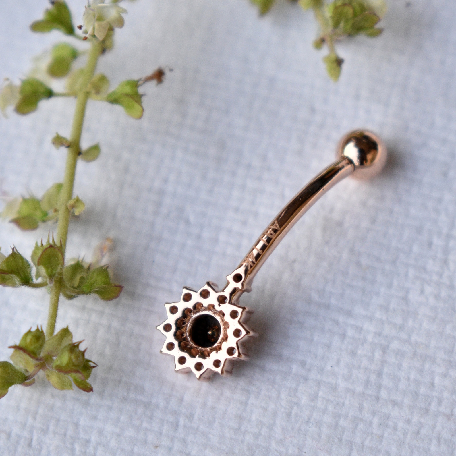 Natural Black & White Diamond Belly Button Ring in 14k Solid | Etsy