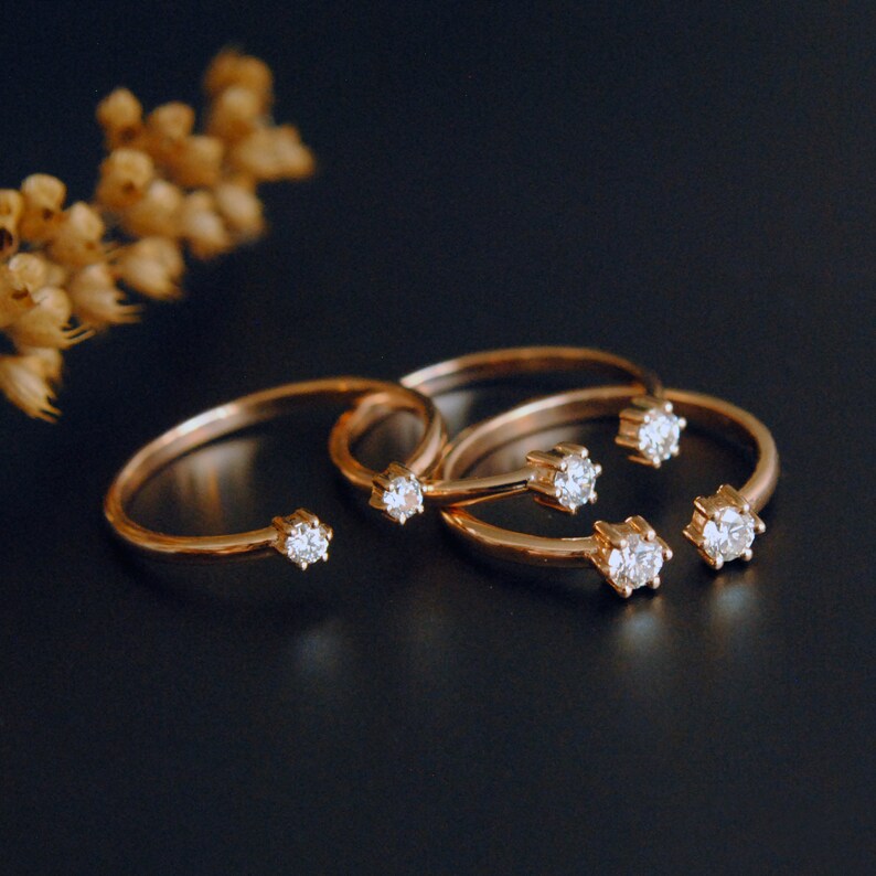 Two Diamond Open Ring 14K Gold Stack Wedding Band Right Hand - Etsy