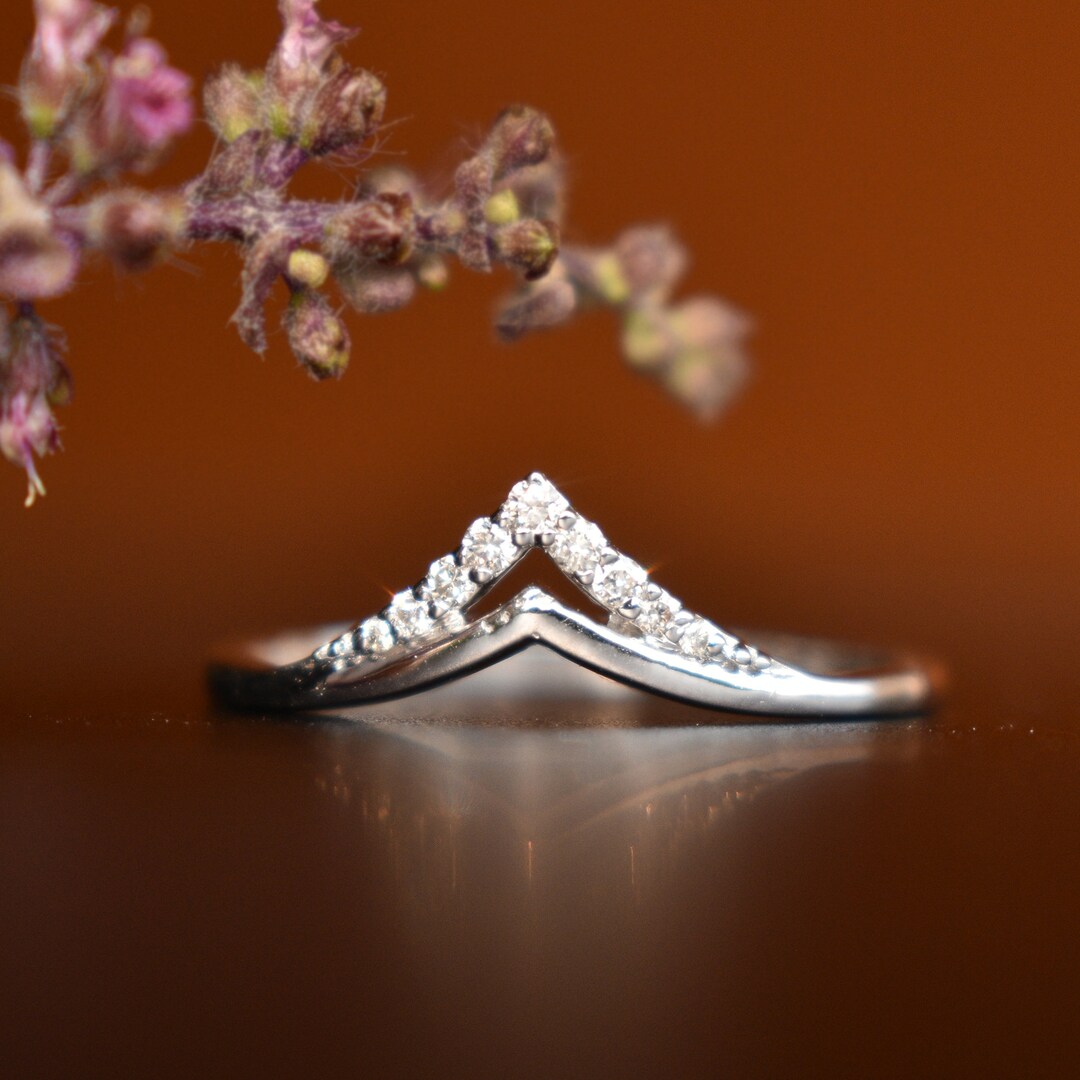 Double Chevron Diamond V Ring, 14K 18K Solid Gold Stackable Natural ...