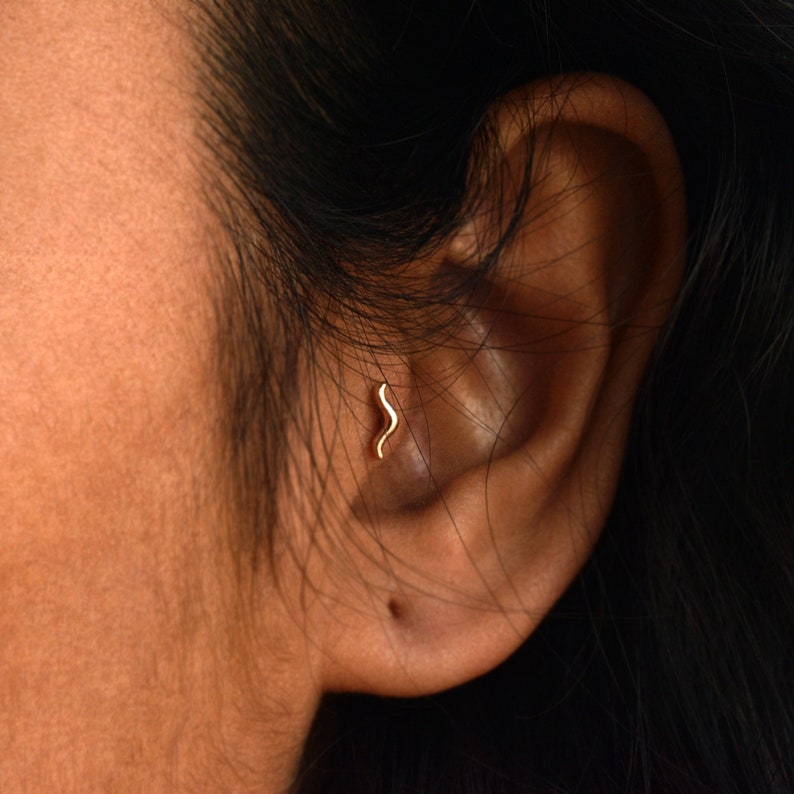 14k 18k Solid Gold Tragus Shaped Earring, Tragus Shaped Stud, Unique ...
