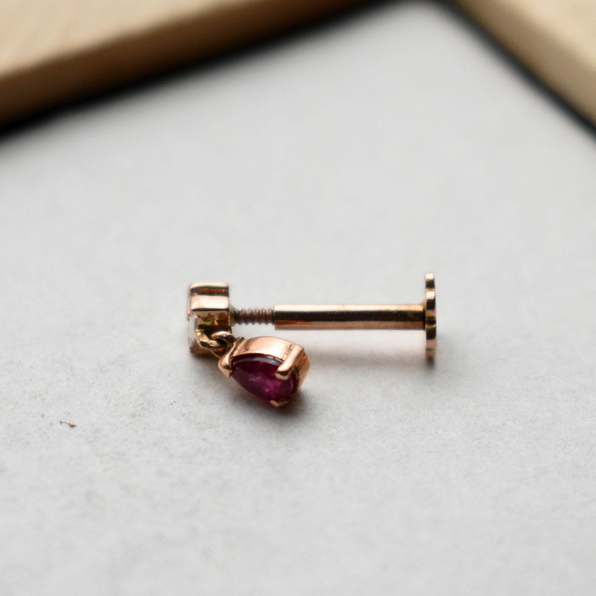 Natural Diamonds & Ruby Tiny Dangle Earring, 14k 18k Solid Gold ...