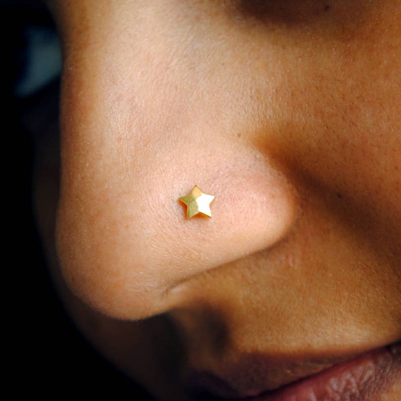 Star Moon 14K Solid Gold C/L Wire 21g Twist Nose Pin, Celestial Zodiac ...