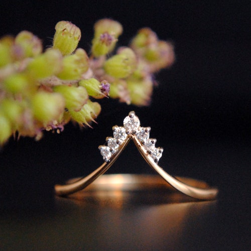 Deep V Diamond Ring Uniqe Chevron Gold Wedding Diamond Ring - Etsy