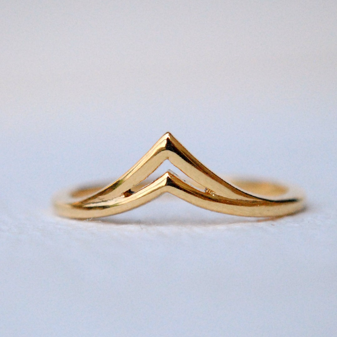14k Solid Gold Double Chevron V Stackable Wedding Band, Simple Promise ...