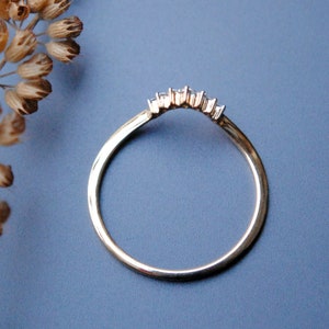 14K Gold and Natural Diamond Deep Curve Wedding Ring, Curved Diamond ...