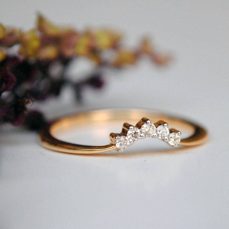Curved Diamond Tiara Wedding Band 14k 18k Solid Gold & | Etsy
