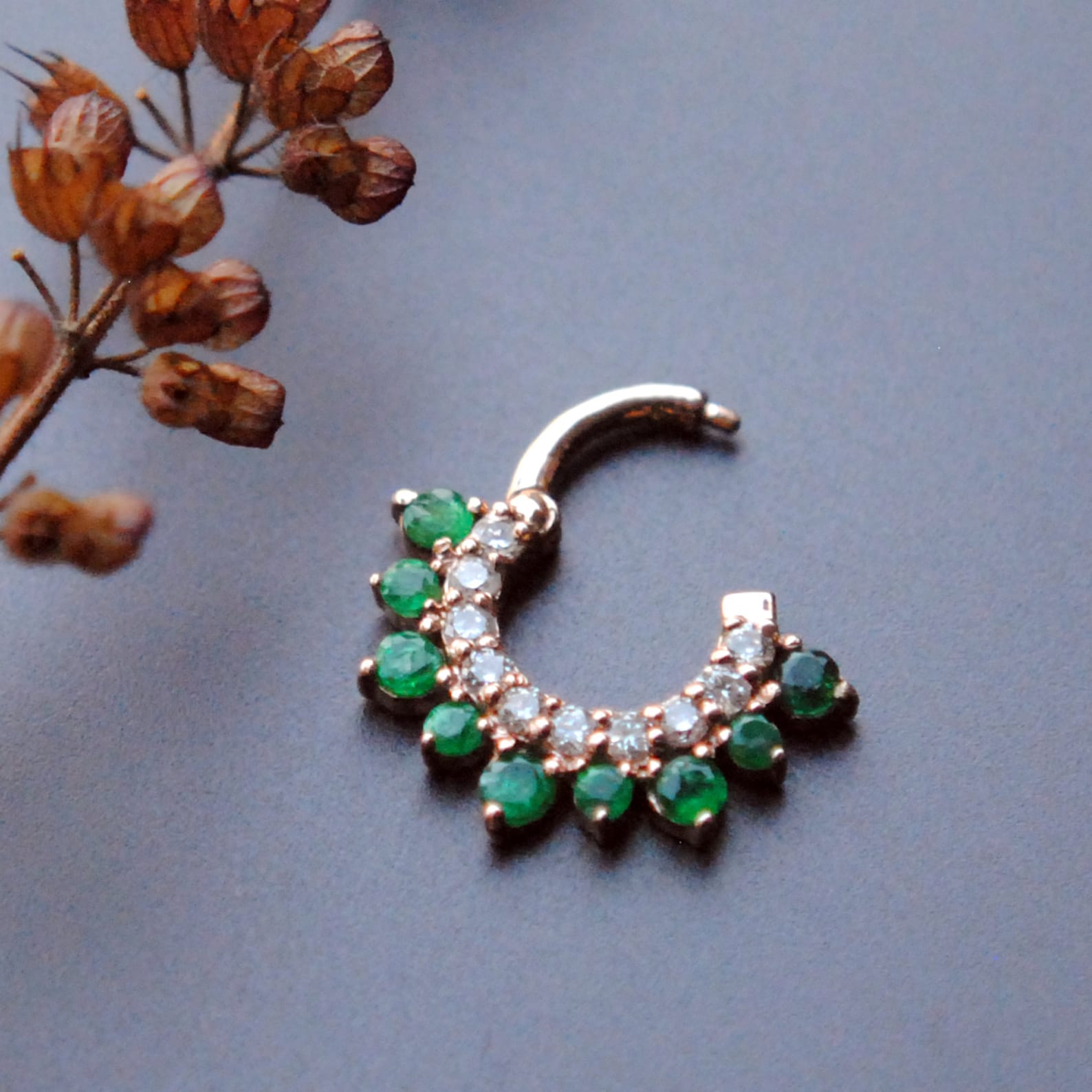 6mm 13mm Emerald Diamond Septum Daith Ring 14K 18K Solid - Etsy