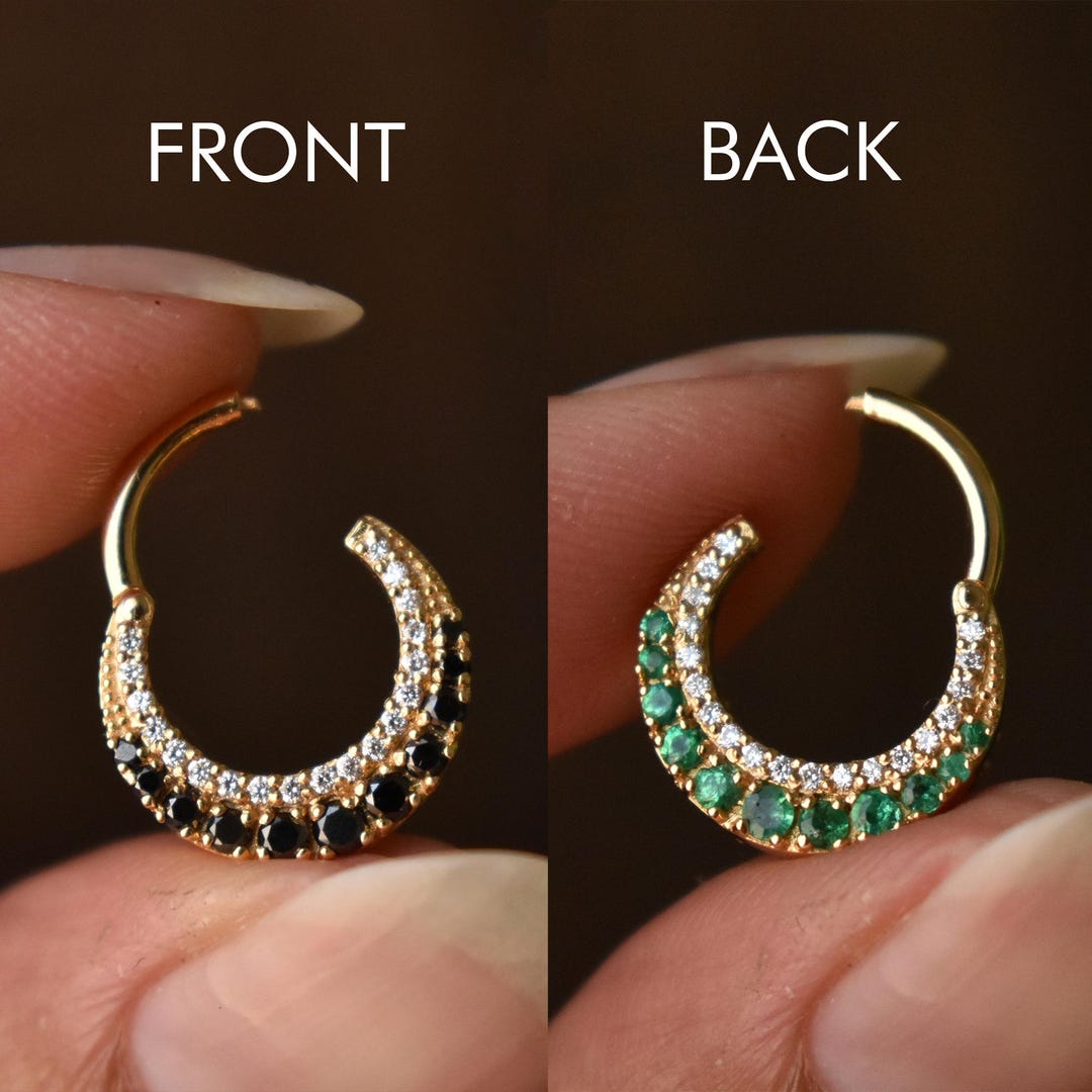 DOUBLE SIDED Crescent Septum Daith Ring, 14K 18K Solid Gold Clicker ...