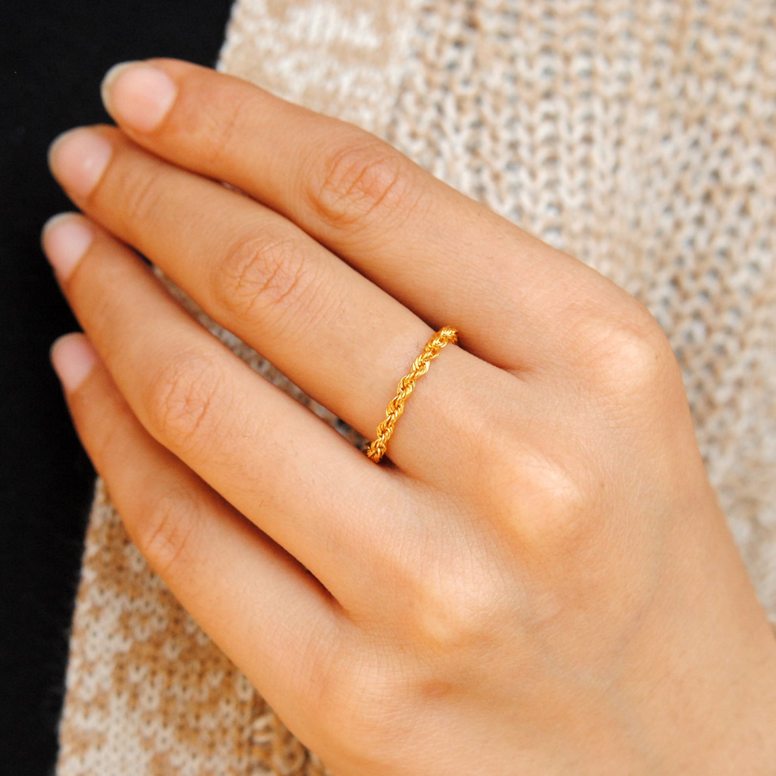 2.25mm Solid 18k Gold Rope Chain Ring Thick Twisted Chain - Etsy