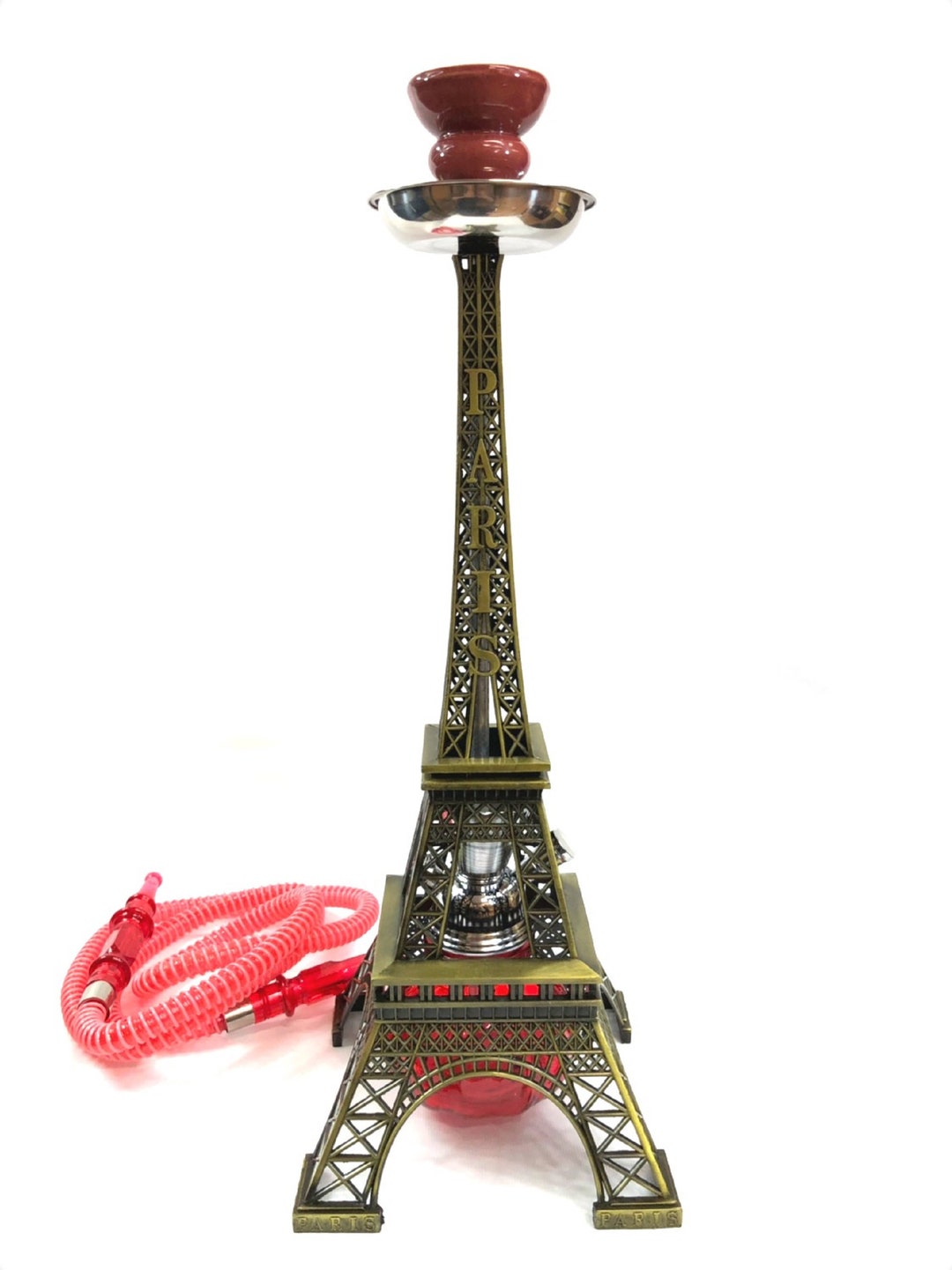 Big Size EIFFEL TOWER PARIS Brass Frame 1 Hose Hookah Shisha Glass Pipe ...
