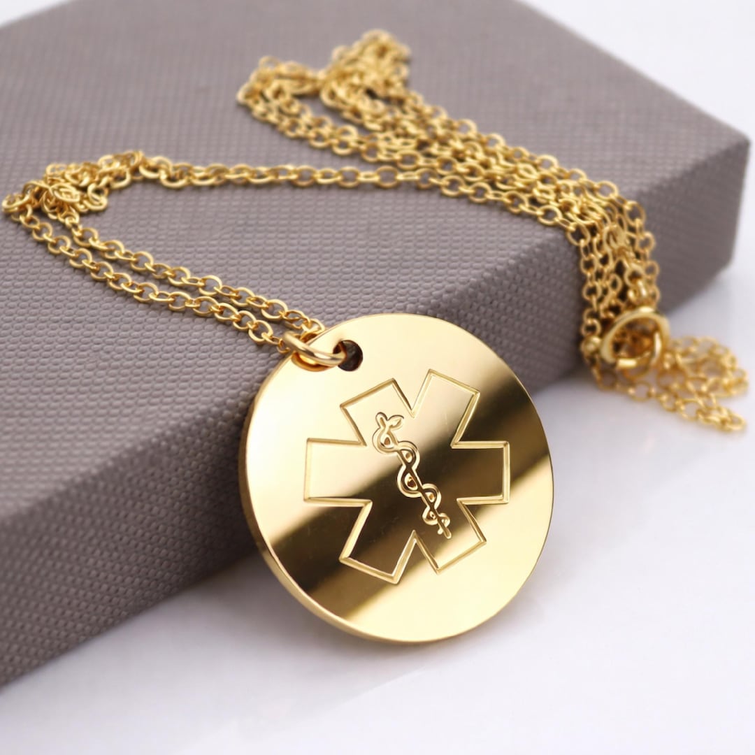 Gold Medical Alert Necklace - Custom Medical ID Jewelry - Type 1 ...