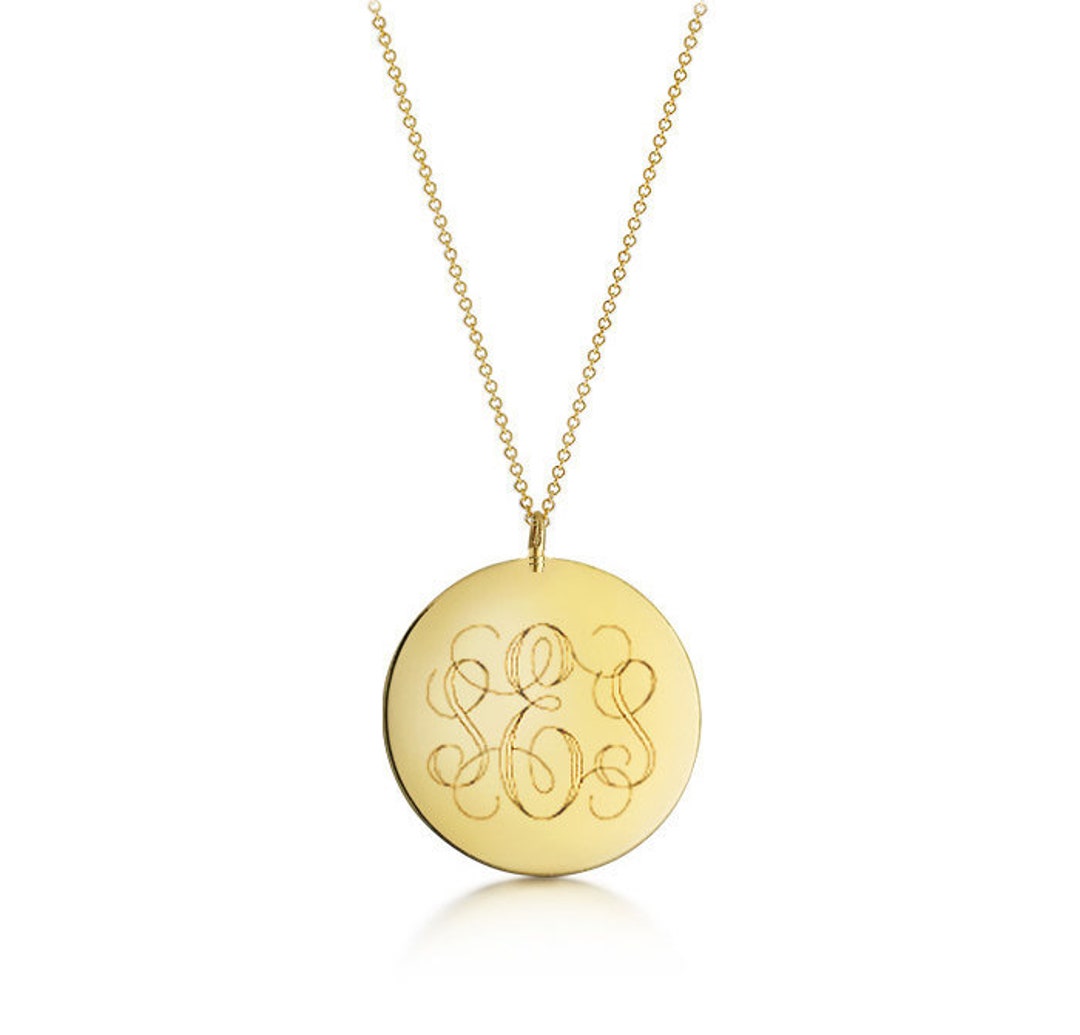 Monogram Disc Necklace Gold Initial Pendant Personalized Gift Engraved ...