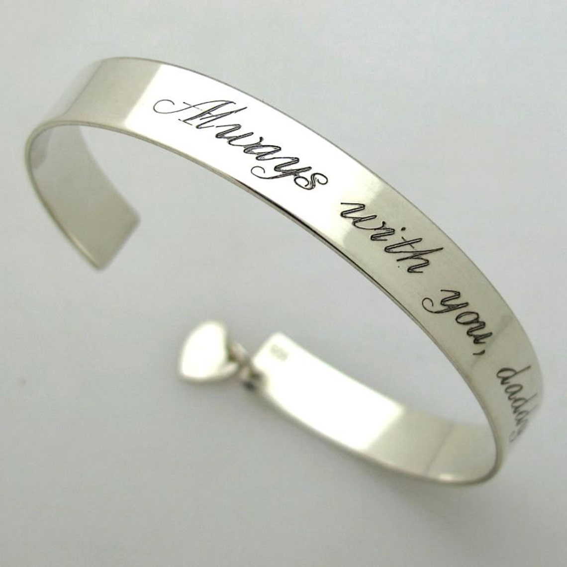 Engraved Heart Charm Cuff Bracelet Custom Message Inspiration Cuff ...