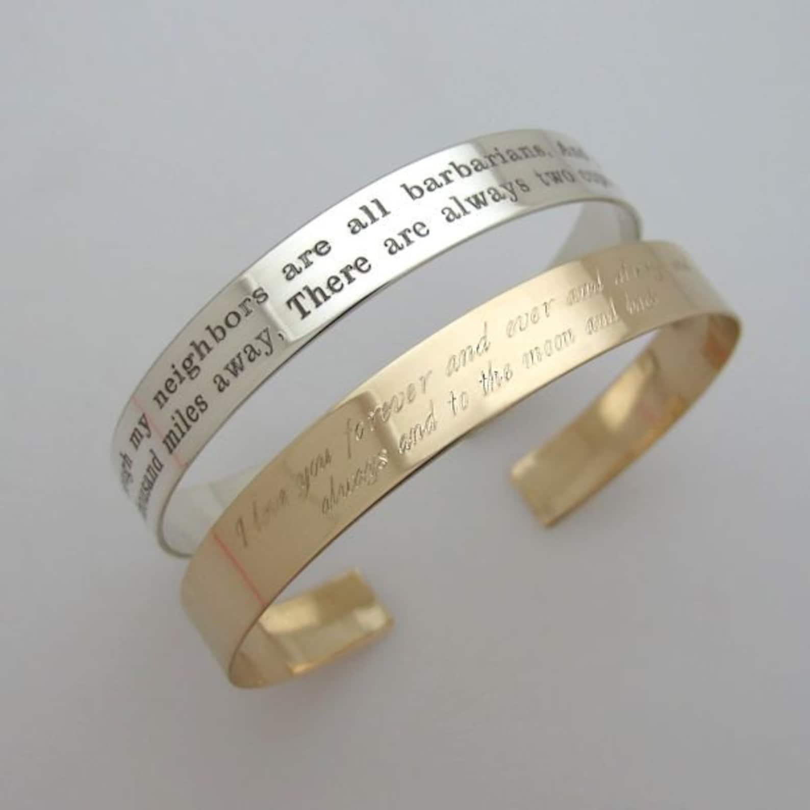 Personalized Gold Bracelet. Message Cuff Bracelet Inspirational Quote ...