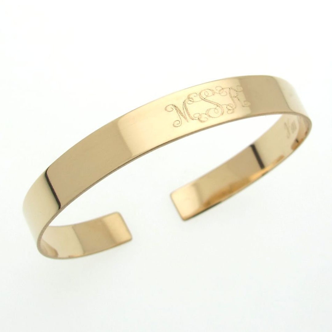 Gold Monogram Bracelet Monogram Cuff Bracelet Custom Engraved - Etsy