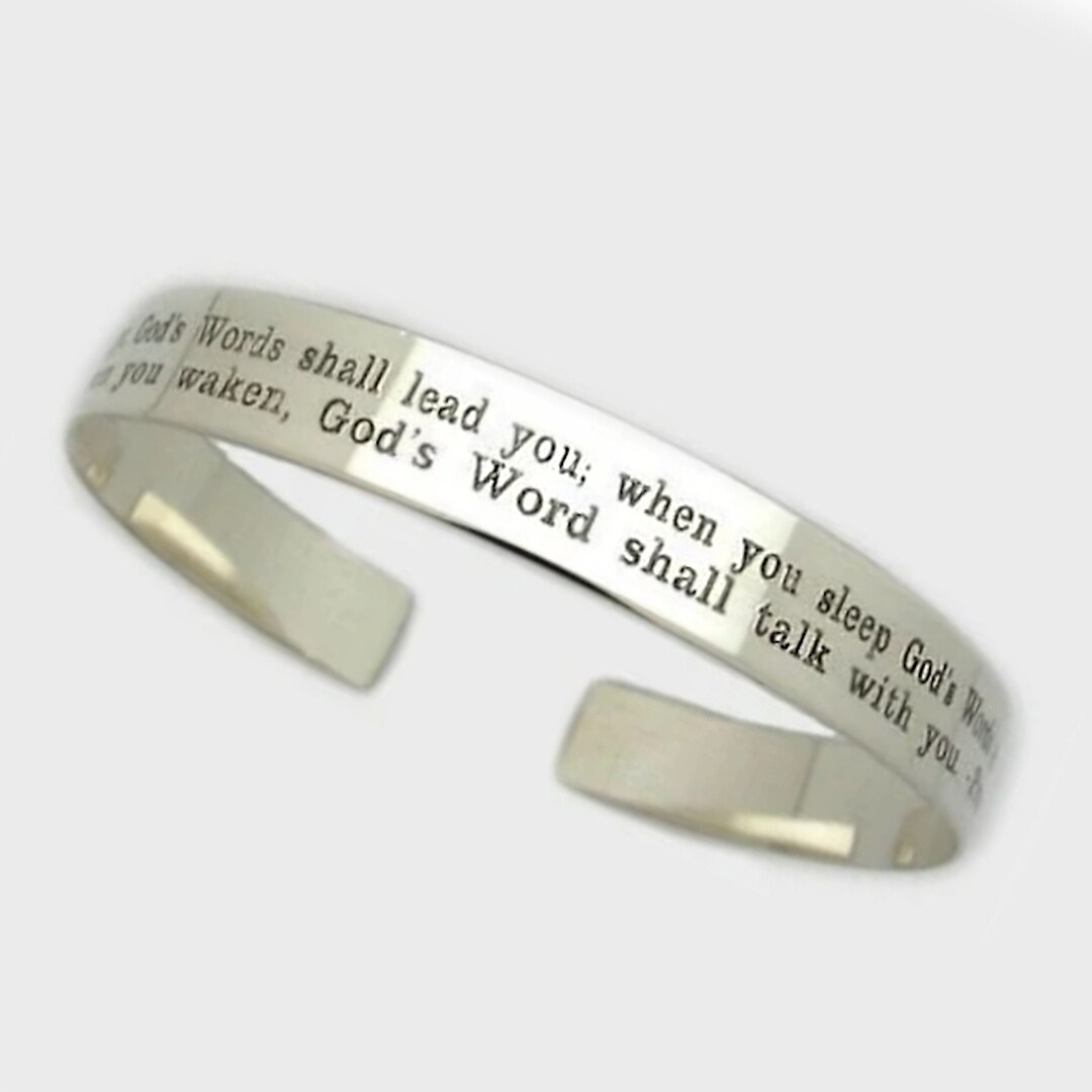 Long Message Engraved Bracelet, Sterling Silver Bangle, Inspirational ...