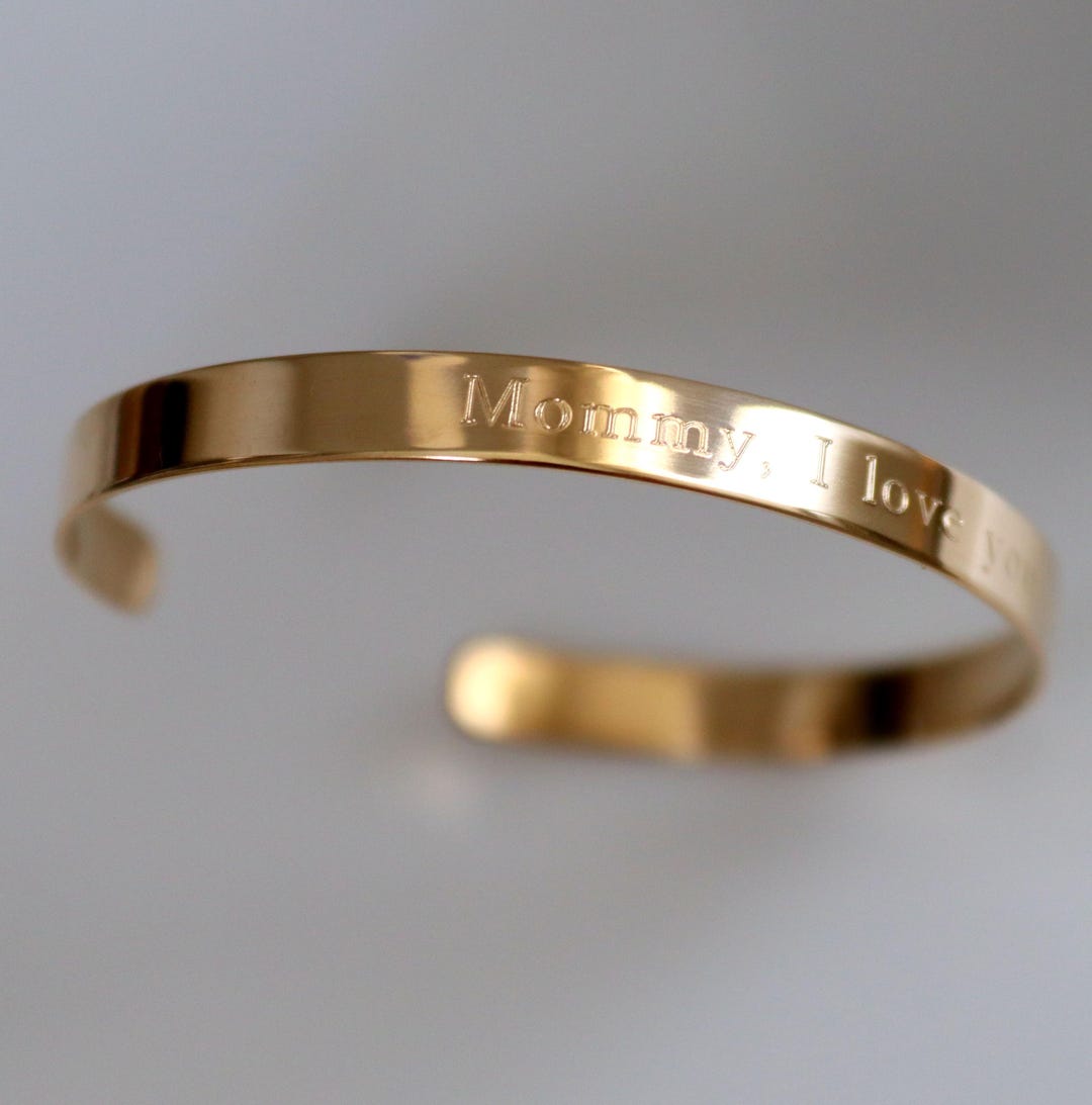 Personalized Gift for Mom, Engraved Gold Bangle, Delicate Cuff Bracelet ...