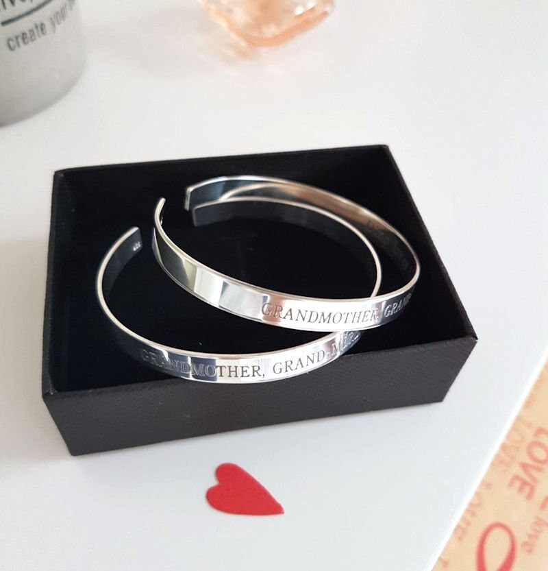 Engraved Heart Charm Cuff Bracelet Custom Message Inspiration Cuff ...
