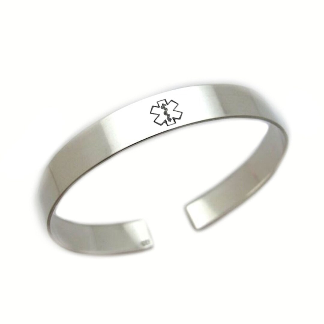 Medical Alert Cuff Bracelet Custom Sterling Silver Medical ID Bracelet ...