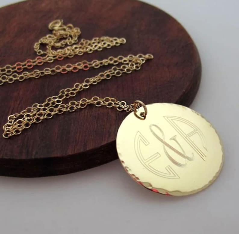 Monogram Necklace, Gold Initials Pendant Custom Engraved Necklace ...