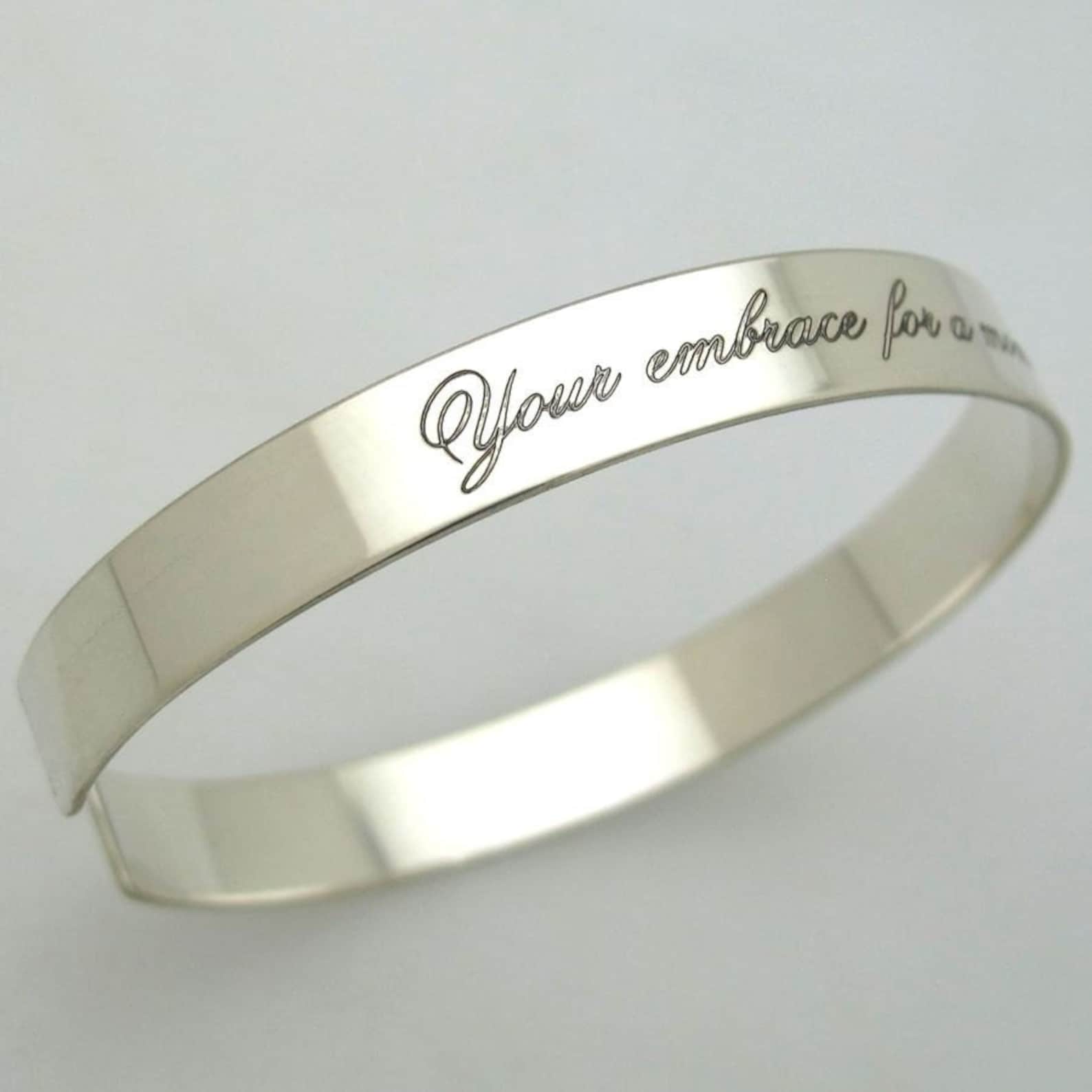 Custom Engraved Silver Bracelet Personalized Cuff Bracelet Birthday ...