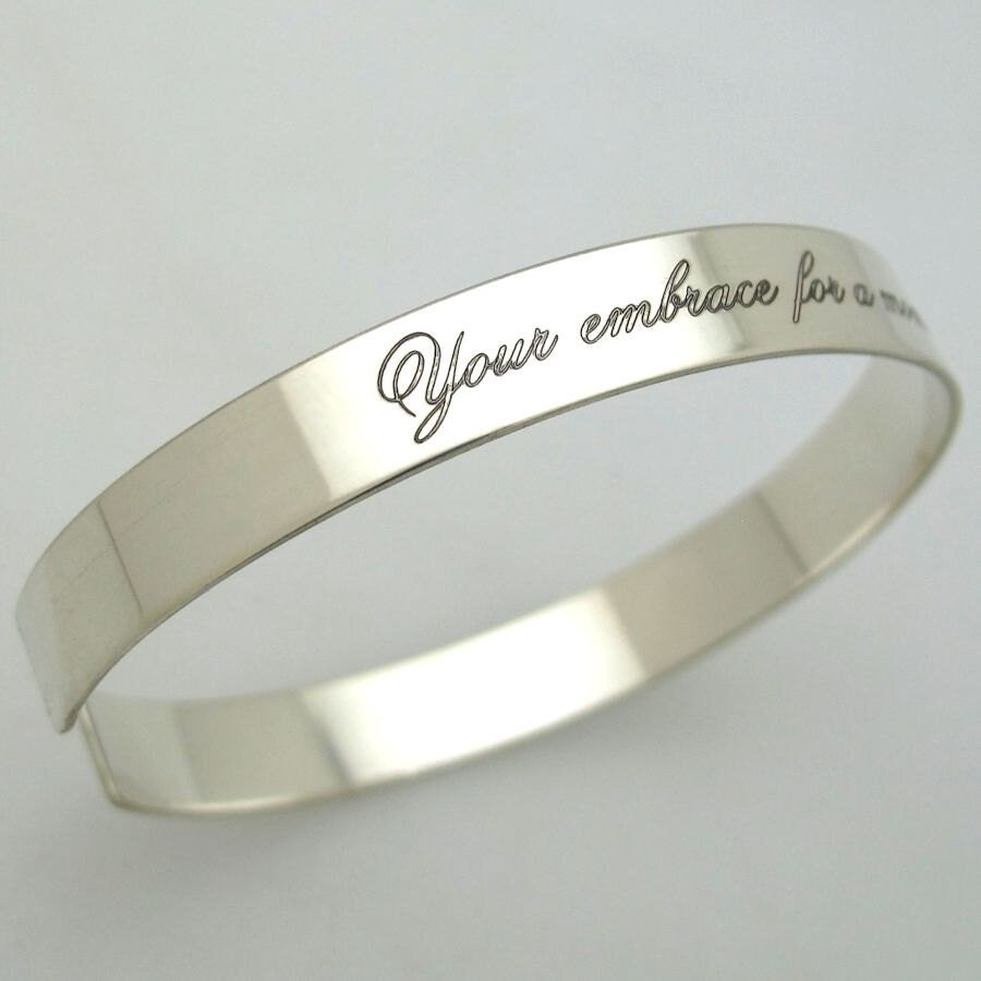 Custom Engraved Silver Bracelet Personalized Cuff Bracelet Birthday ...