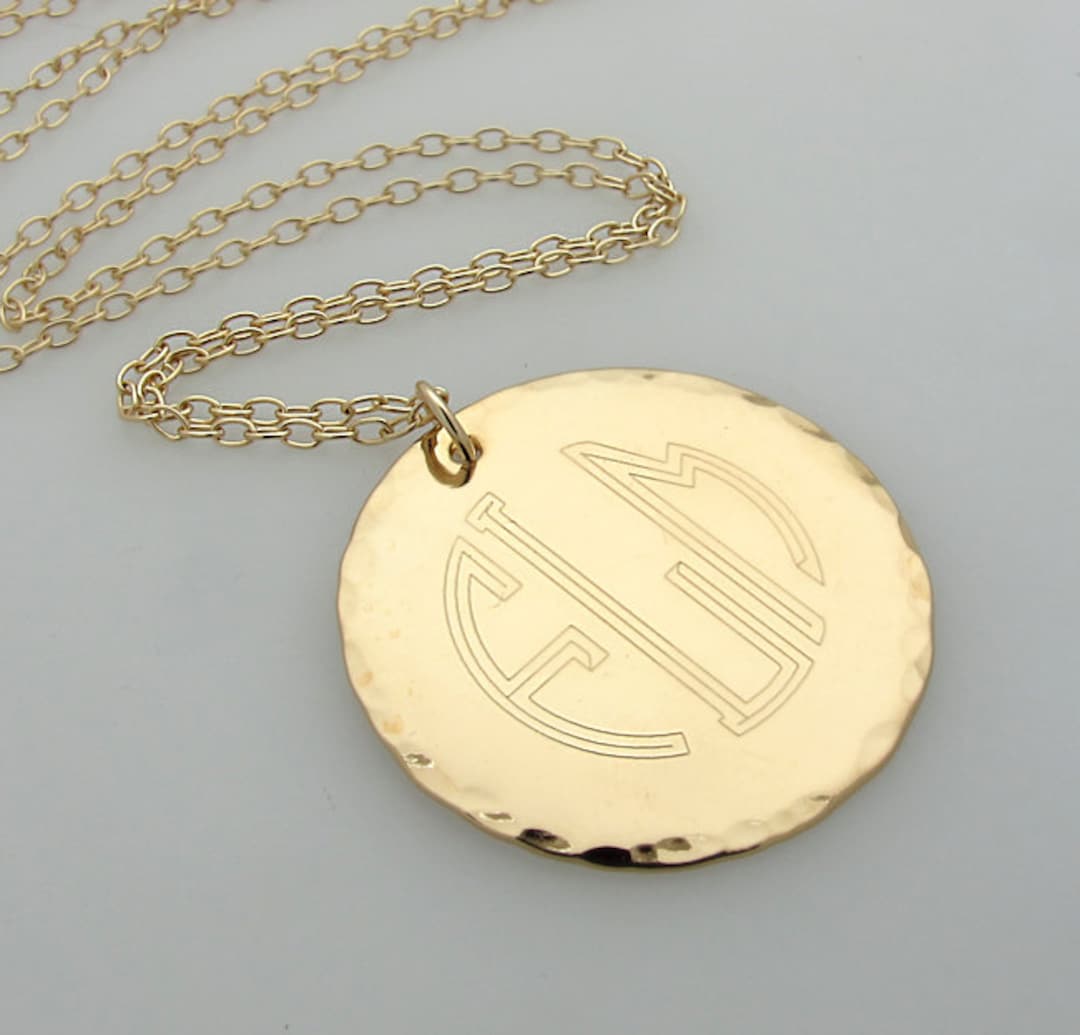Circle Block Monogram Letters Pendant Round 3 Initials Disc Necklace ...