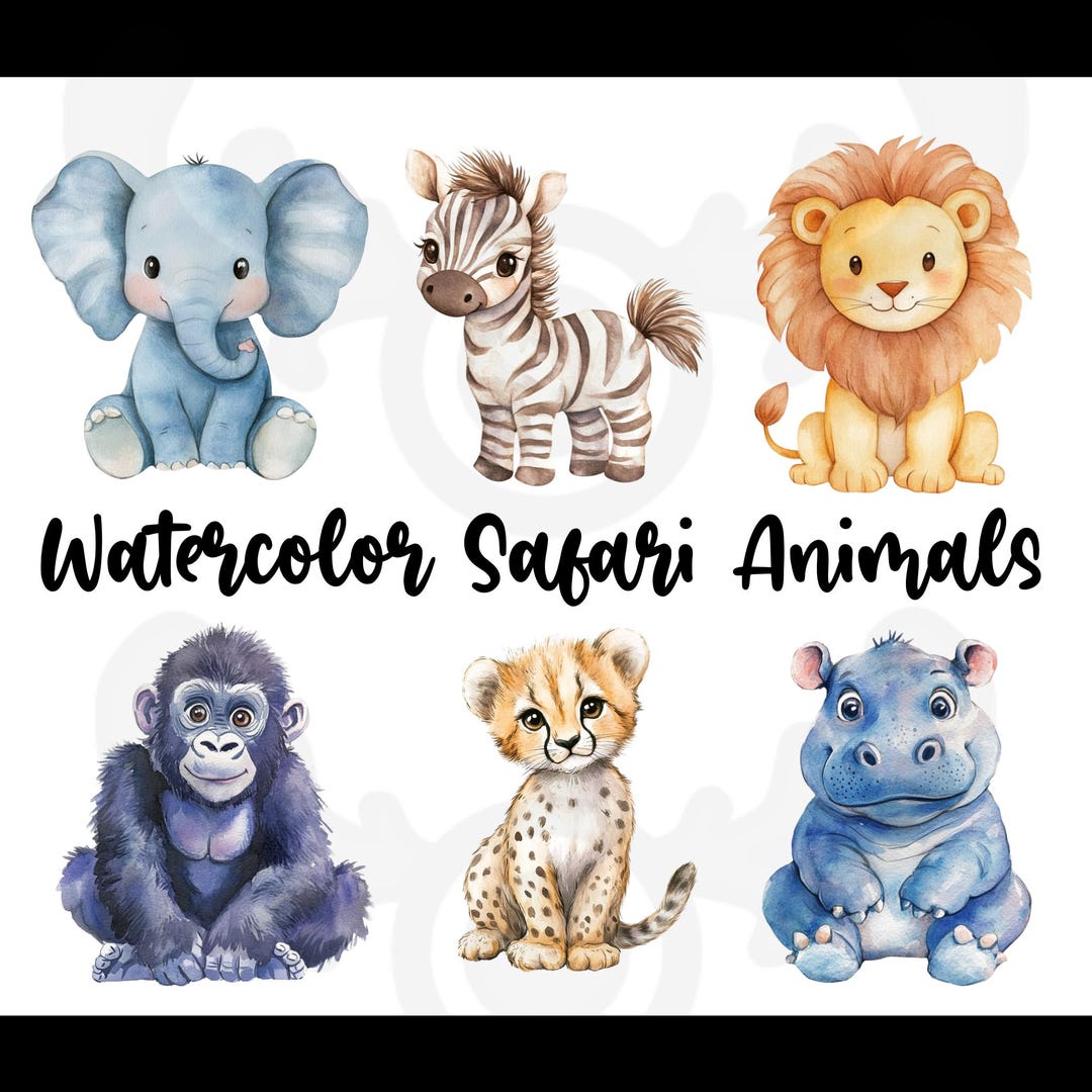 Watercolor Safari Animals PNG Clipart - Cute Jungle Animal ...