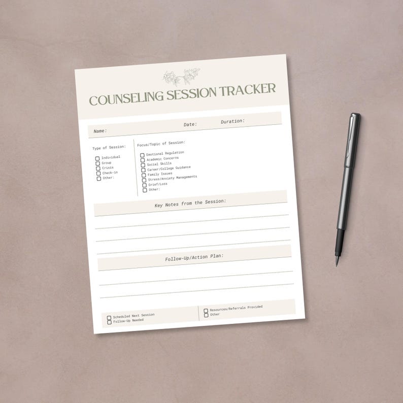 Therapist Counseling Session Tracker | Printable Therapy Notes ...