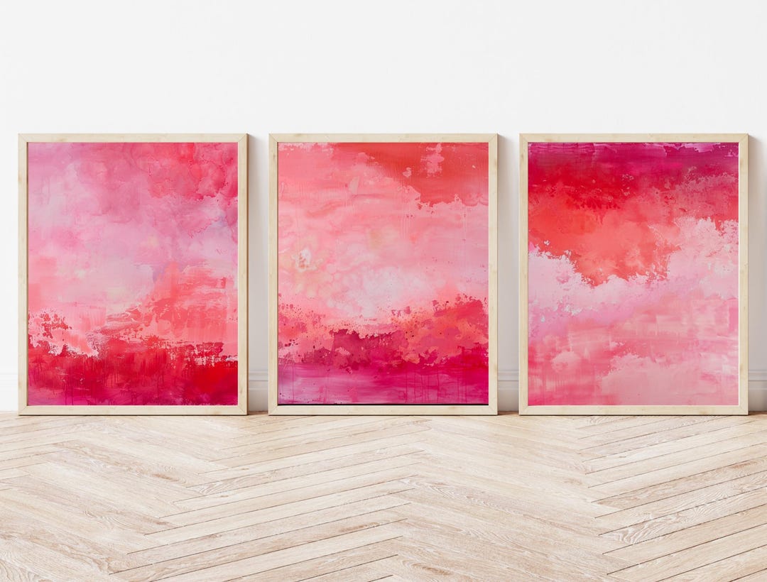 Pink Abstract Art, Modern Wall Art, Abstract Art Set Pink Art Prints ...