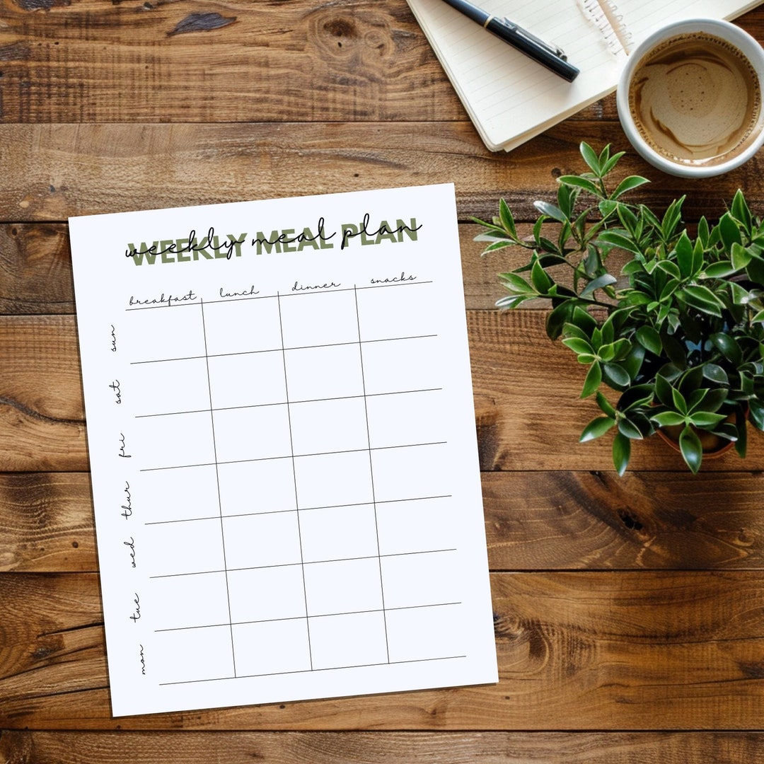 Weekly Meal Planner, Printable Meal Plan, Meal Planning PDF, Simple Meal Planner, One Page Meal ...