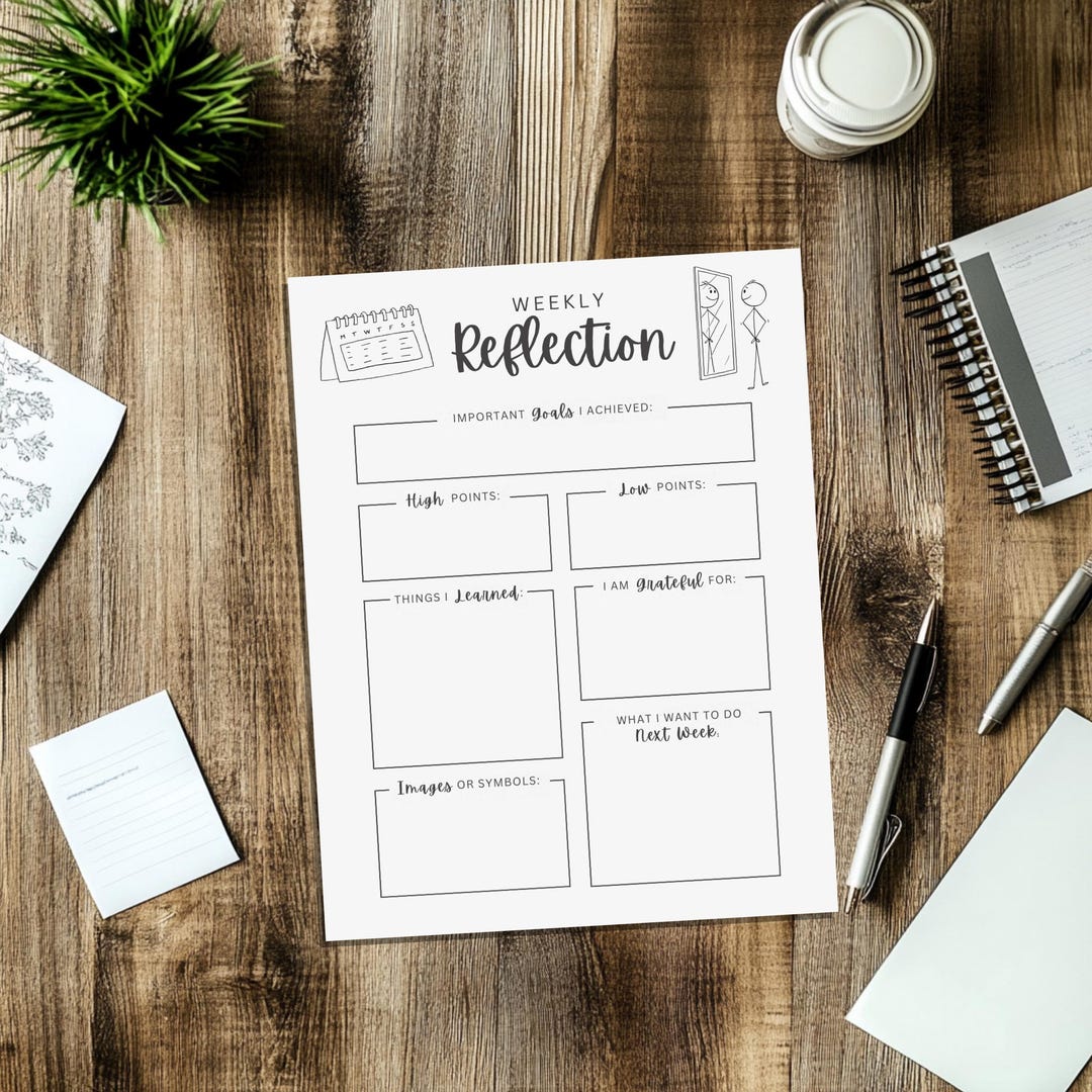 Weekly Reflection Worksheet Printable - Personal Growth & Goal Setting ...