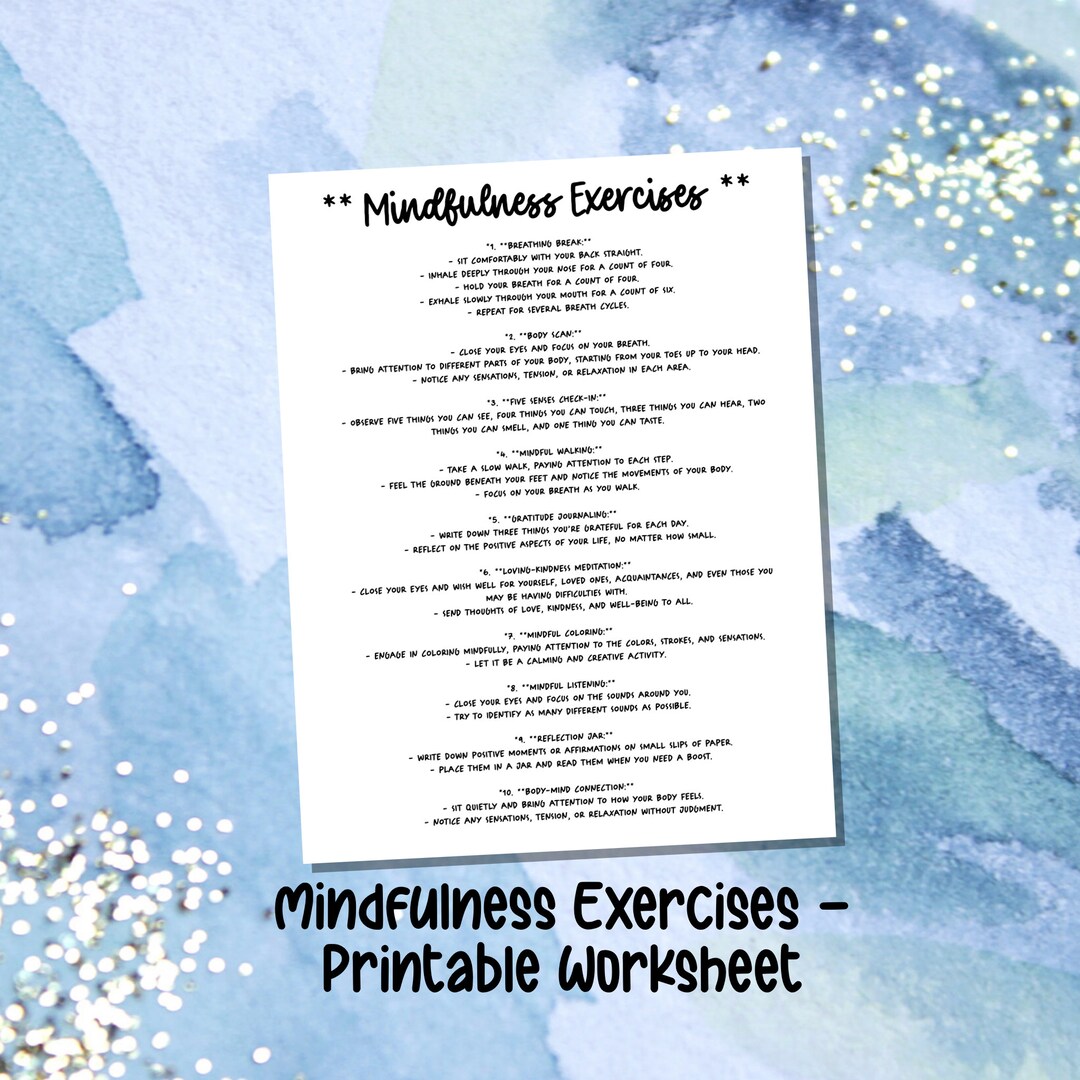 Mindfulness Exercises, Printable Mindfulness, Mental Wellness Printable ...