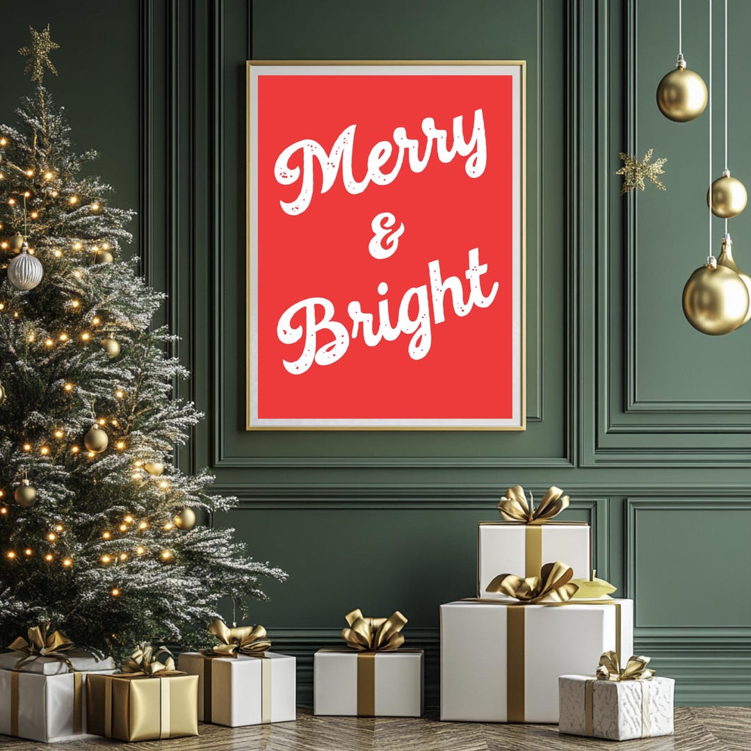 Merry and Bright, Holiday Wall Art, Christmas Printable, Instant ...