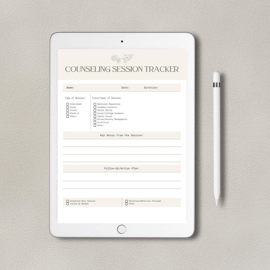 Therapist Counseling Session Tracker | Printable Therapy Notes ...