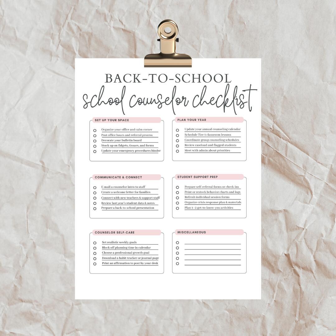 Back-to-school School Counselor Checklist | 1-page PDF | Counseling ...
