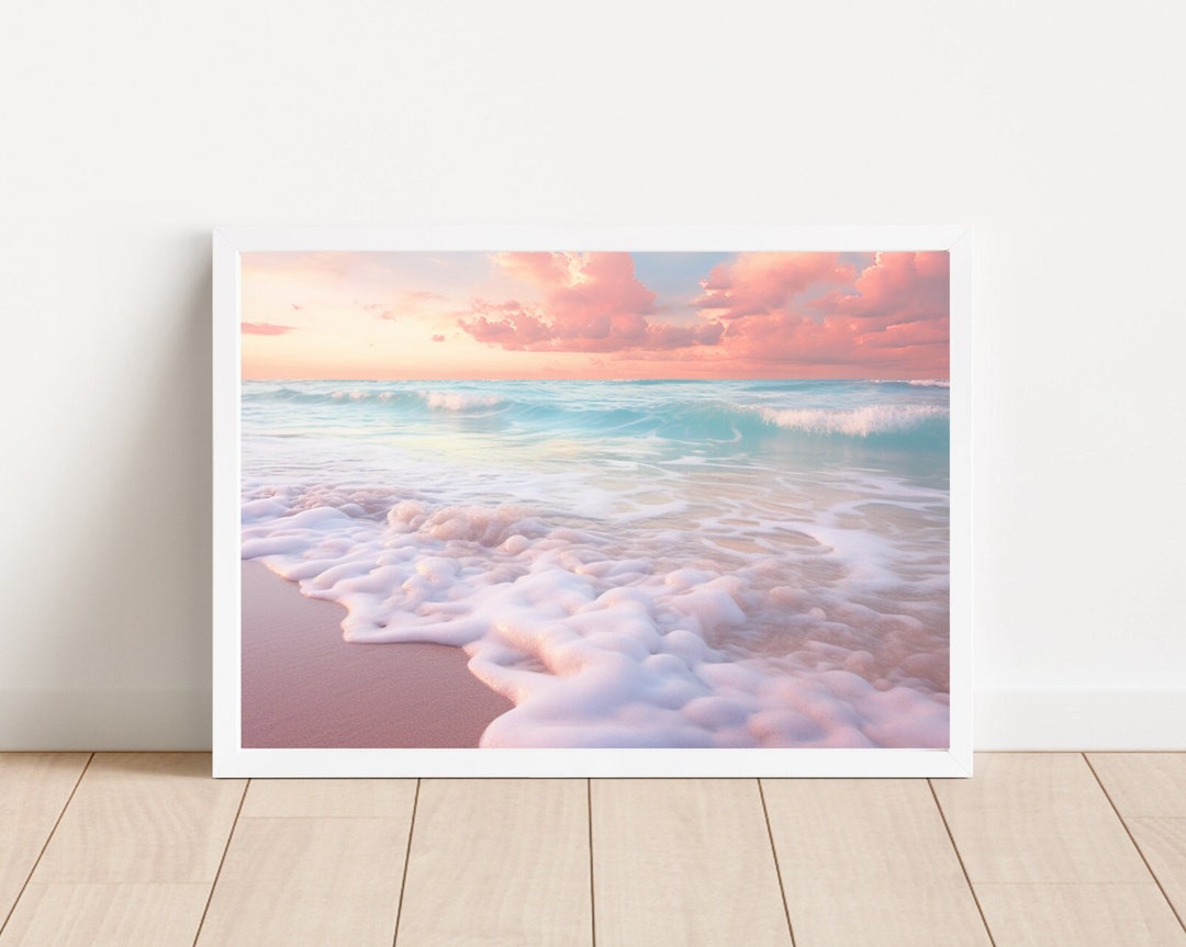 Pink Beach Wall Art Pink Ocean Print Blush Pink Decor Pink Bedroom ...
