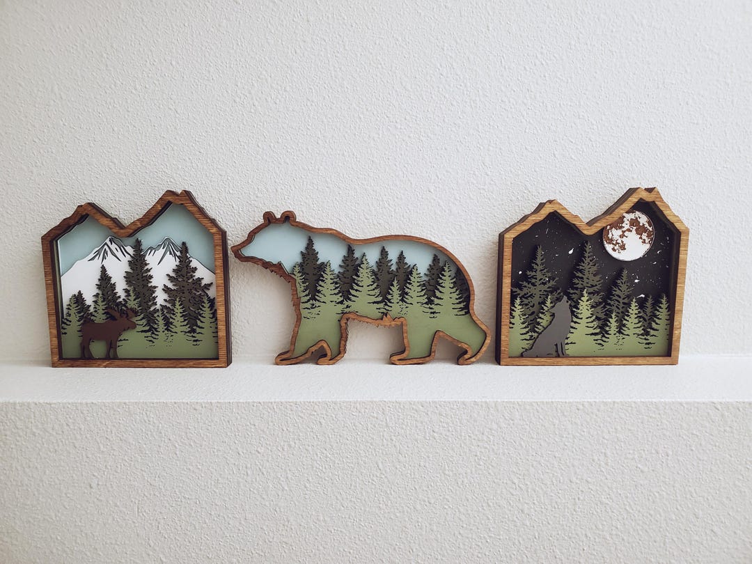 Evergreen Set, Moose Sign, Wolf Howling, Bear Sign Laser Cut Files Wood ...