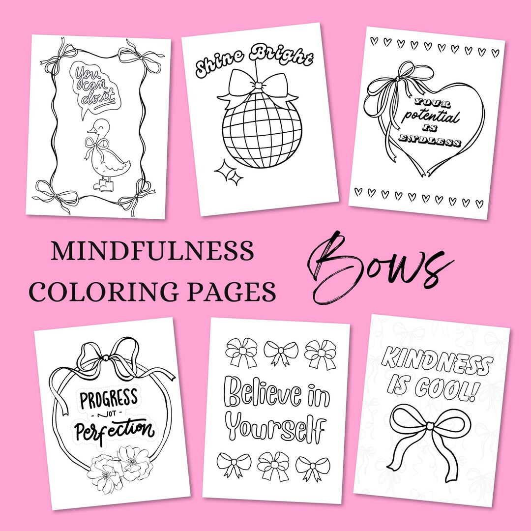 Mindfulness Bows Coloring Pages - Set of 6 Inspirational Bow Designs ...