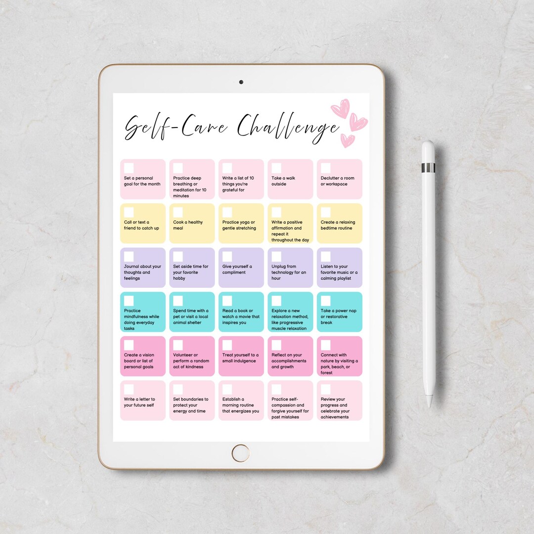 30-day Self-care Challenge Printable - Colorful Minimalist Self-care ...