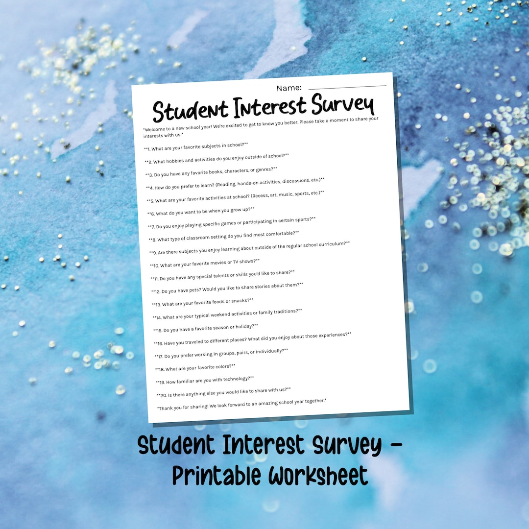 Student Interest Survey, Printable Survey, Student Questionnaire ...