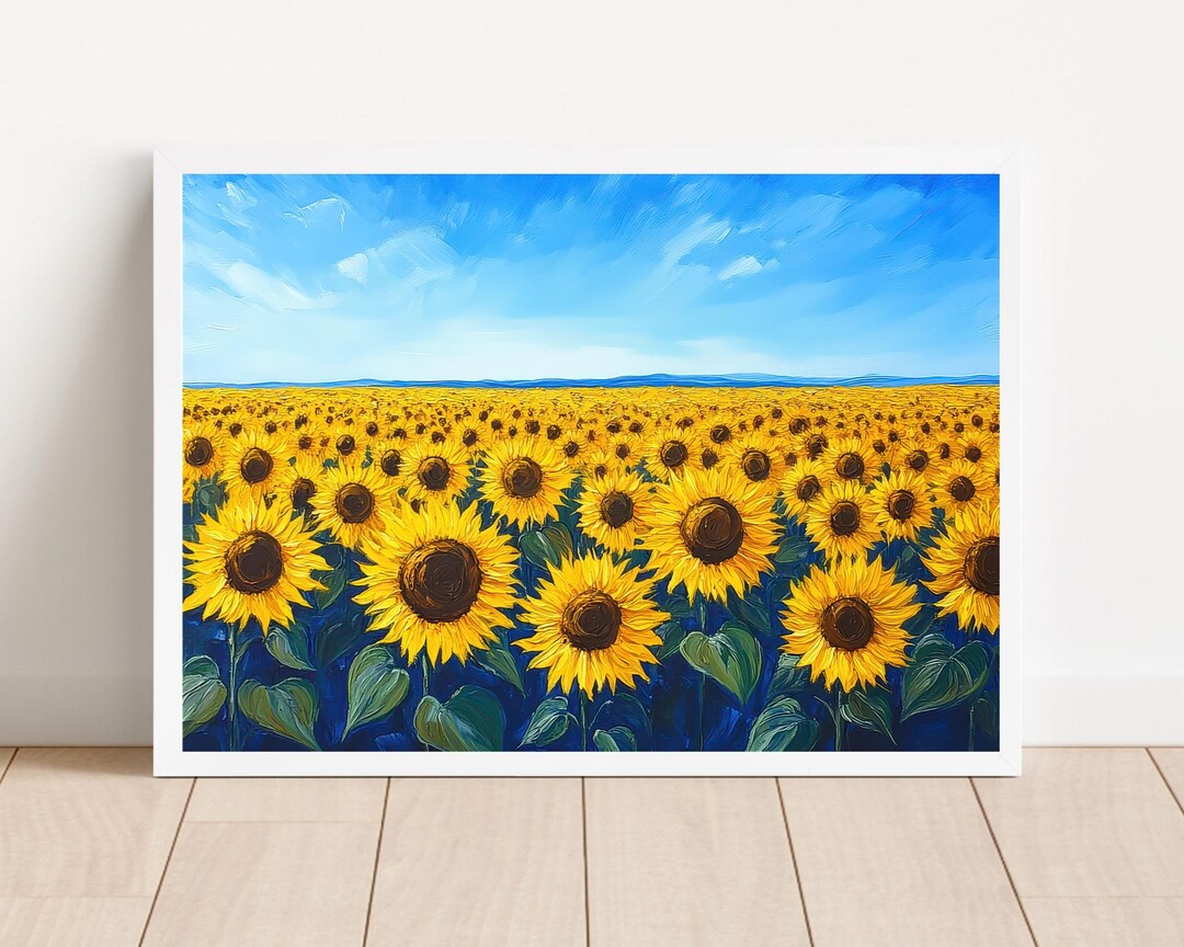 Sunflower Field Print - Vibrant Sunflower Digital Artwork - Bright ...