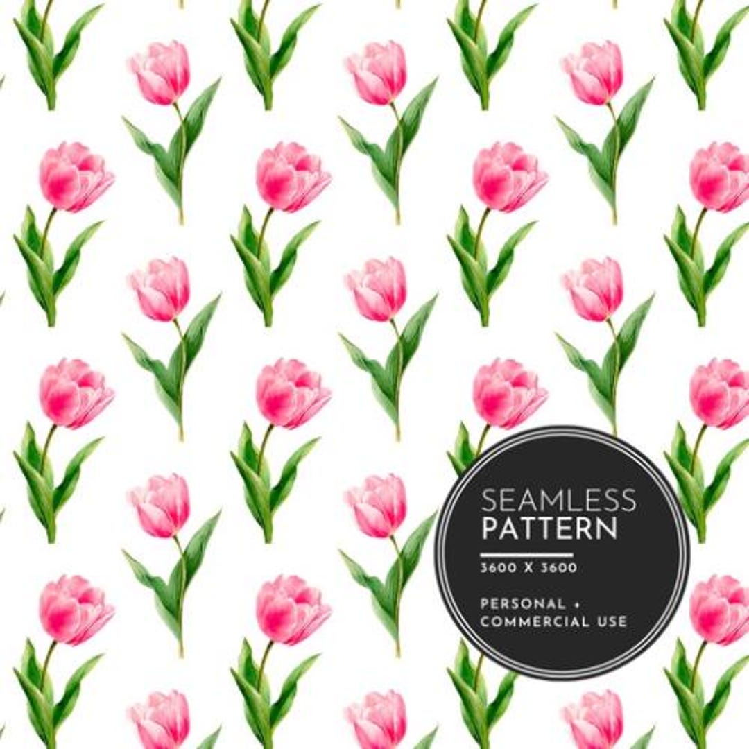 Pink Tulip Seamless Pattern – 3600x3600 PNG | Spring Floral Tile for ...