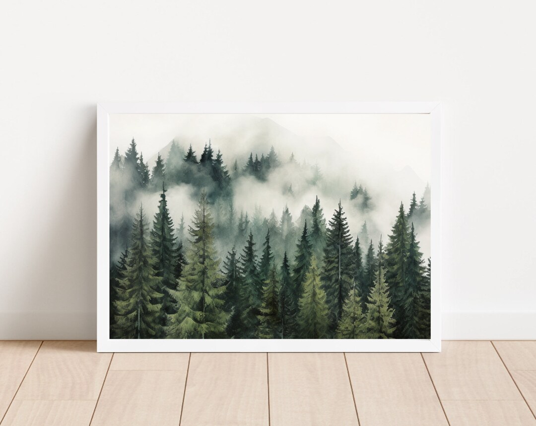 Evergreen Fog Print Printable Art Framed Canvas Vintage Oil Painting ...