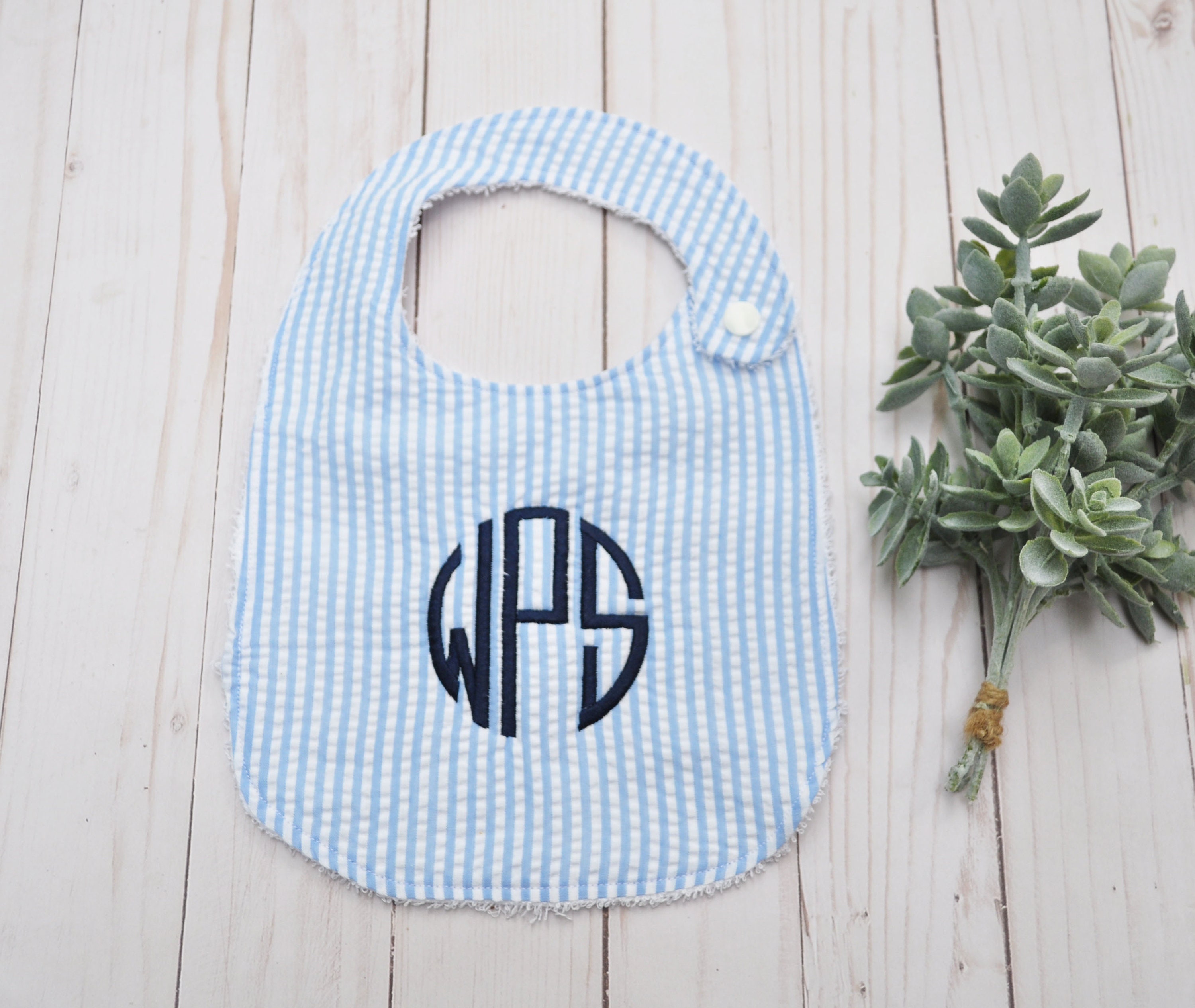 Monogrammed Bib Seersucker Bib Baby Boy Bib Monogrammed Boy - Etsy