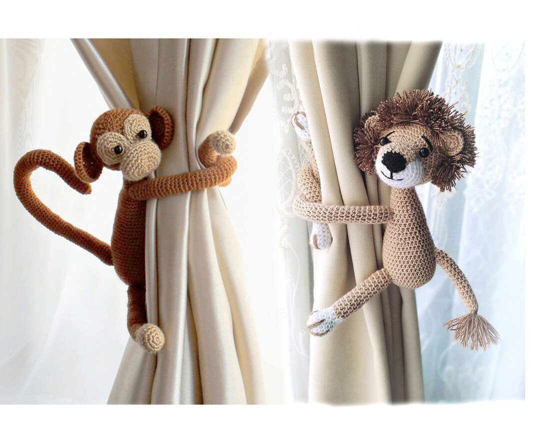 Safari Nursery Curtain Tie Backs Lion and Monkey Nursery Curtain Tie ...